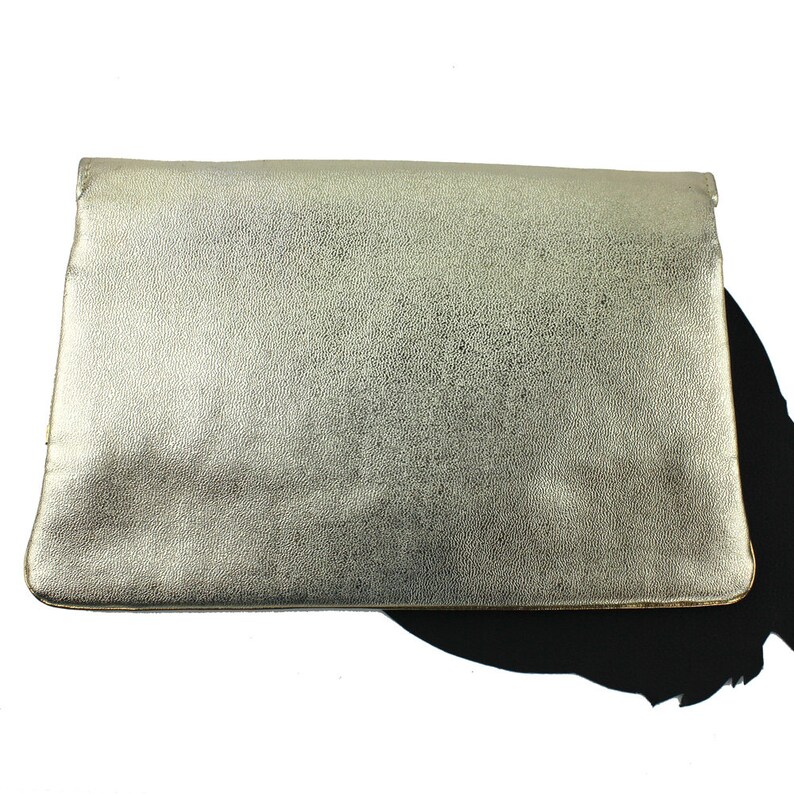 Altered Vintage Gold Vinyl Clutch / Purse With Red Orange Pink & Green ...