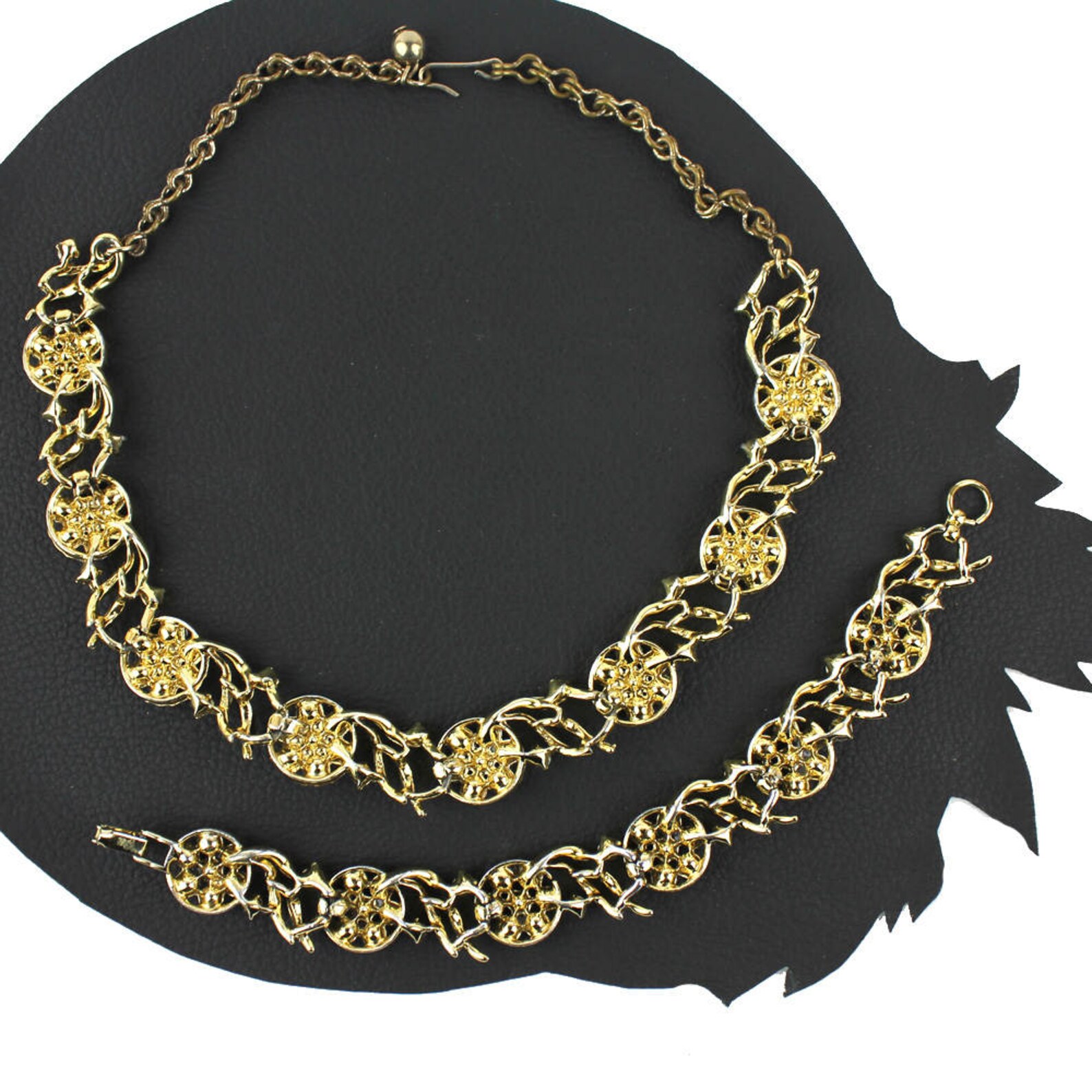 Rainbow Rhinestone & Gold Tone Vintage Necklace and Bracelet - Etsy