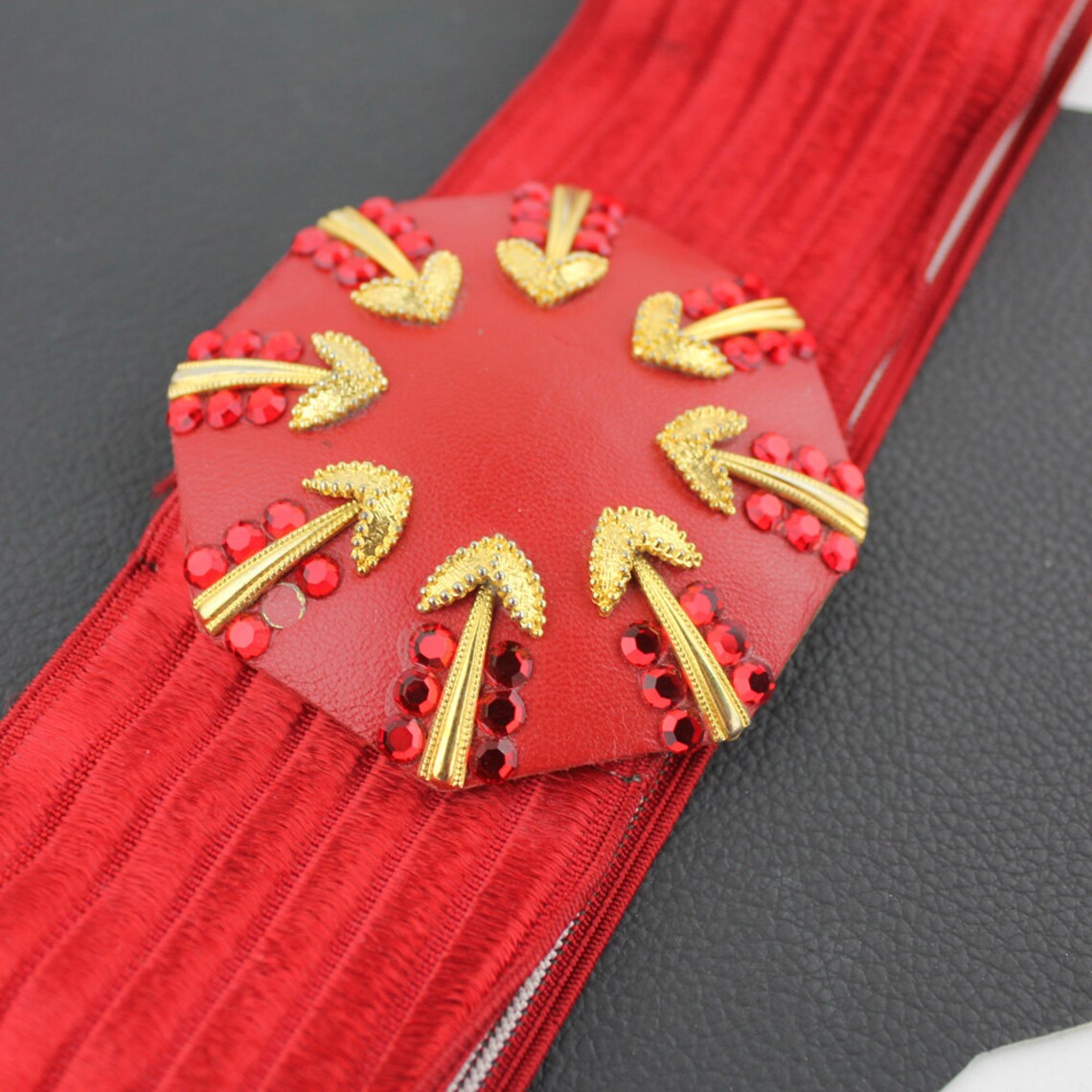 Red & Gold Rhinestone Vintage Elastic Belt 25 Inches - Etsy