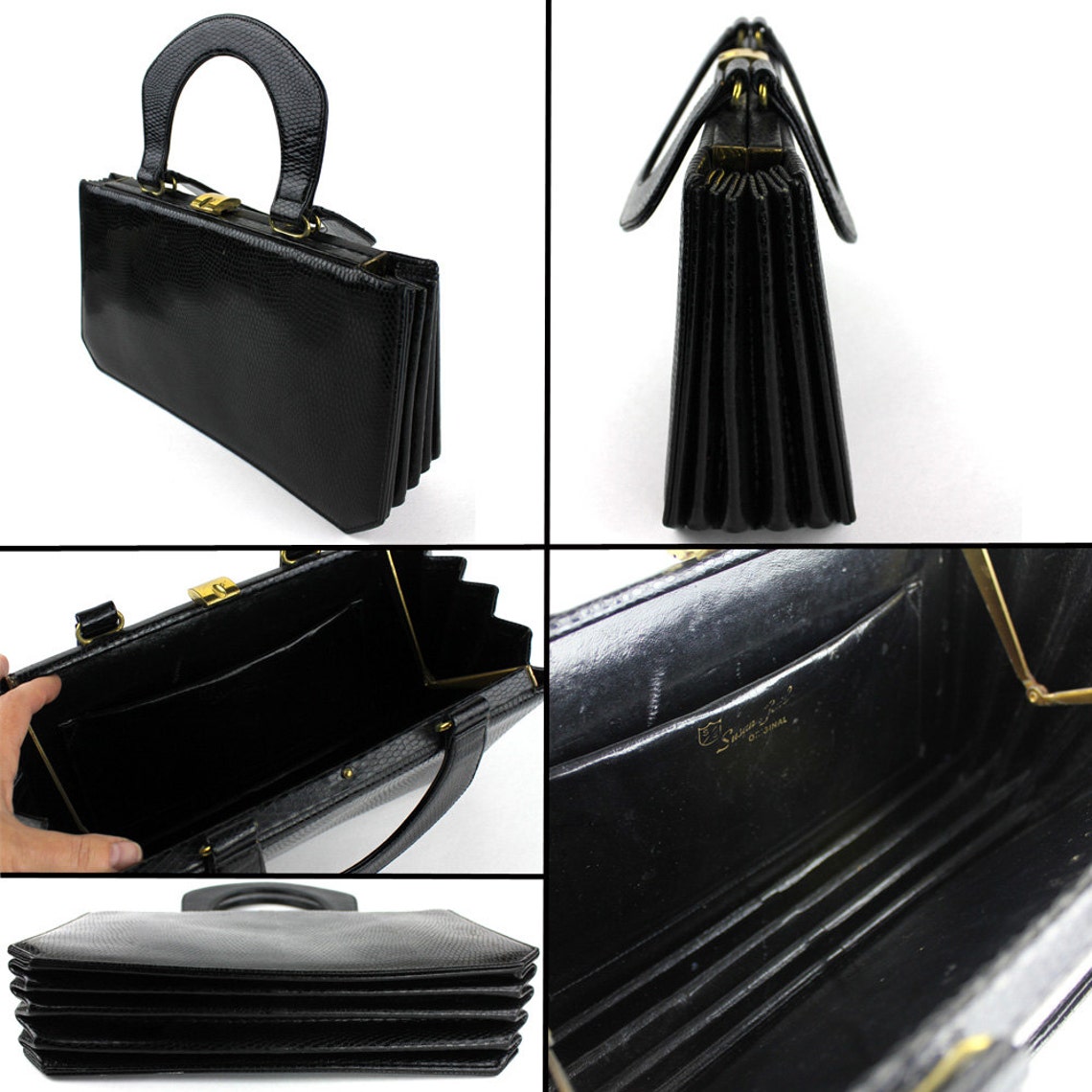 Black Faux Snakeskin Vintage Swan Gail Original Handled Purse - Etsy