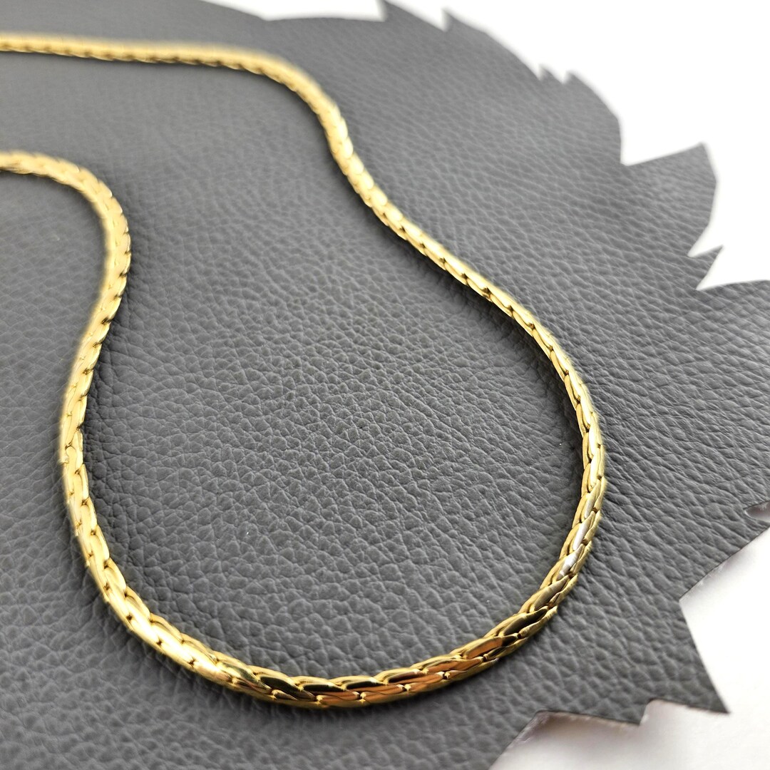 14 KT Gold Plated Flat Chain Vintage Necklace - Etsy