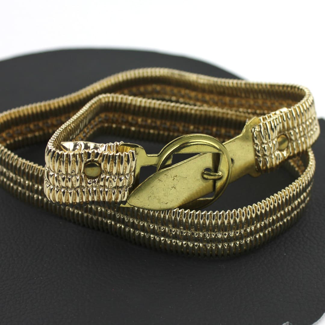Vintage Narrow Gold Stretch Vinyl Belt - Etsy