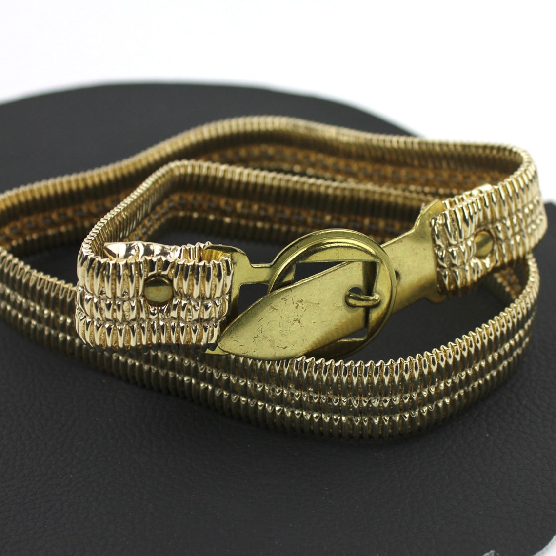 Vintage Narrow Gold Stretch Vinyl Belt - Etsy