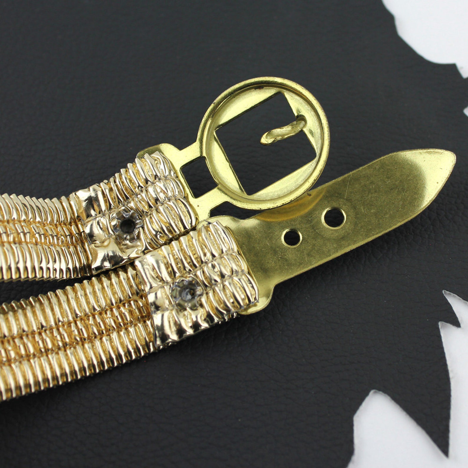 Vintage Narrow Gold Stretch Vinyl Belt - Etsy