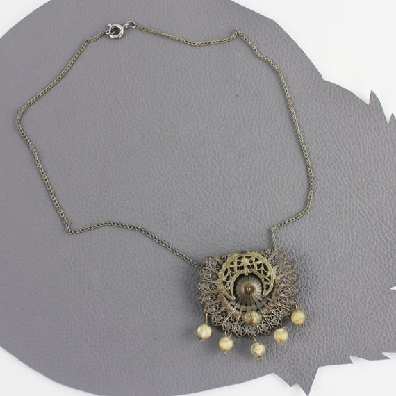 Moon Goddess Art Nouveau Inspired Brass Filigree Vint… - Gem