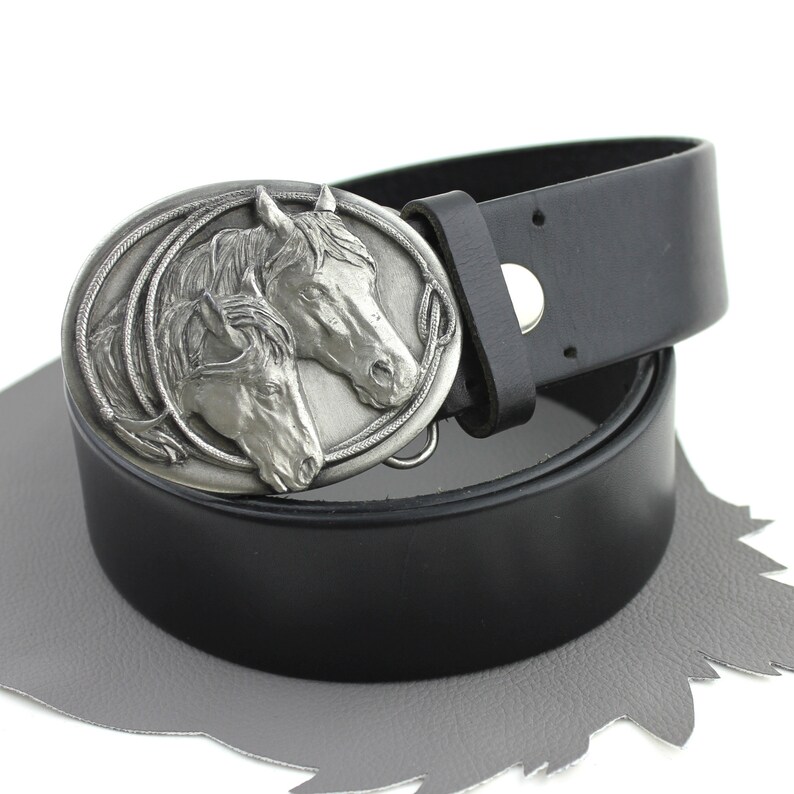 Hebilla de caballo de plata en negro correa de cuero tamaño 40 - Etsy ...