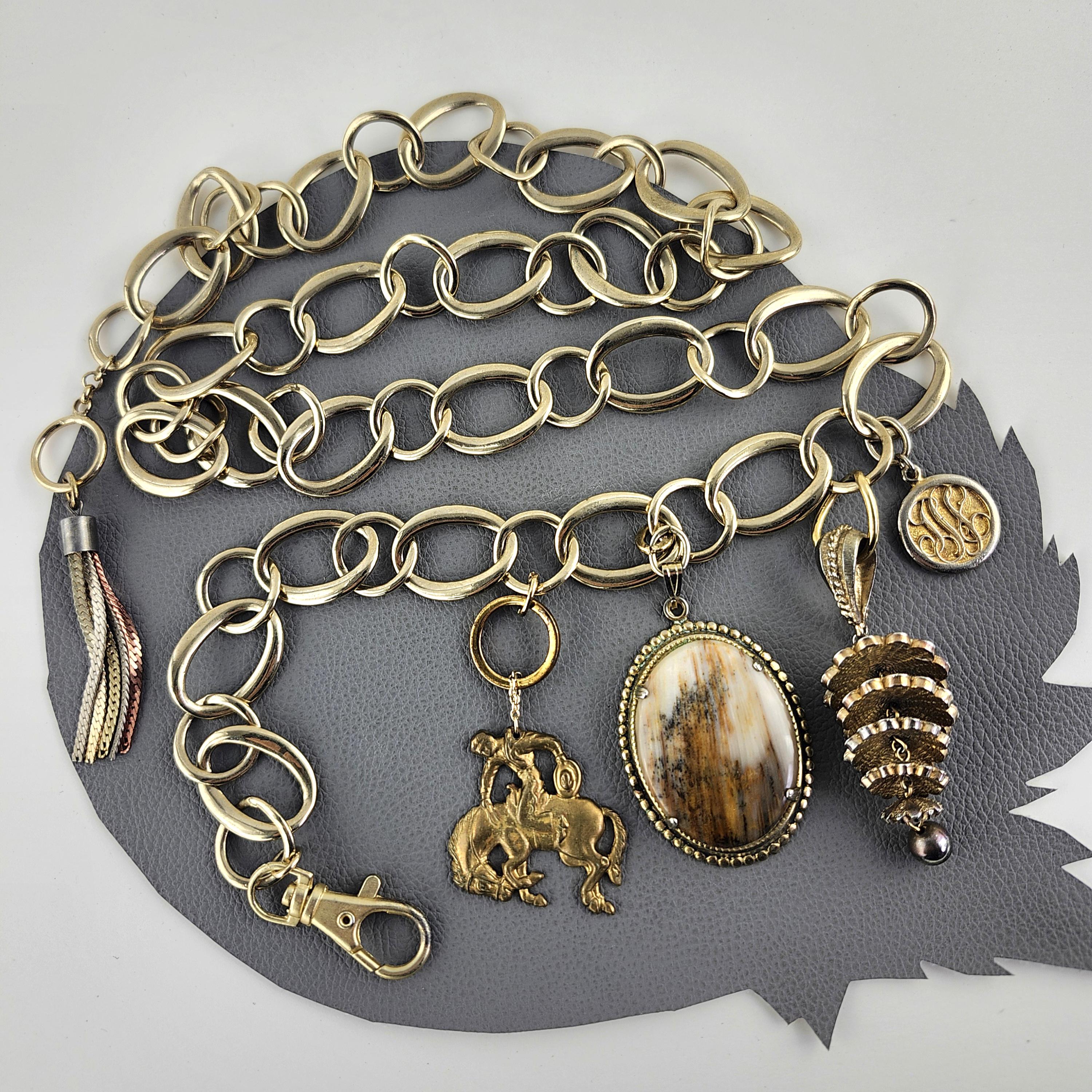 Chunky Gold Chain Belt With Cowboy Vaquero and Cabachon Vintage Charm ...