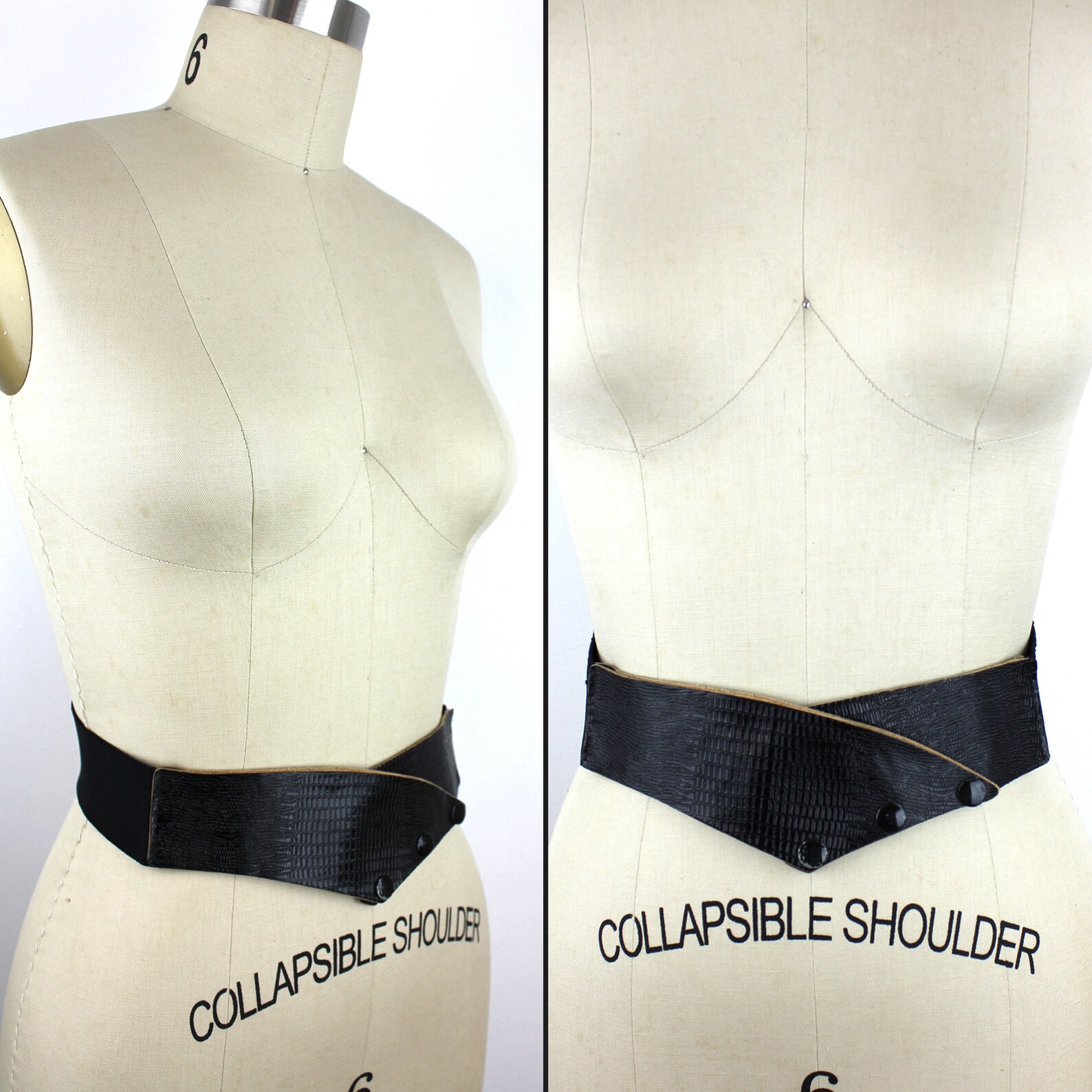 Black Vintage Leather and Elastic V Shaped Belt / Black Faux | Etsy