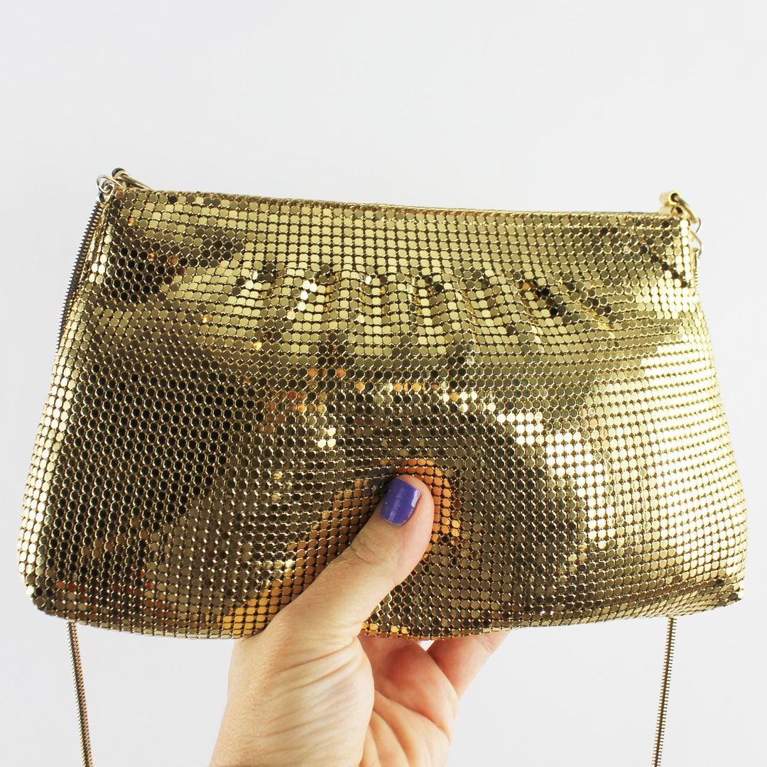 Gold Chainmail Disco Bag With Gold Metal Rope Strap / Vintage Shiny ...