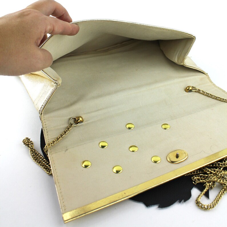 Altered Vintage Gold Vinyl Clutch / Purse With Red Orange Pink & Green ...
