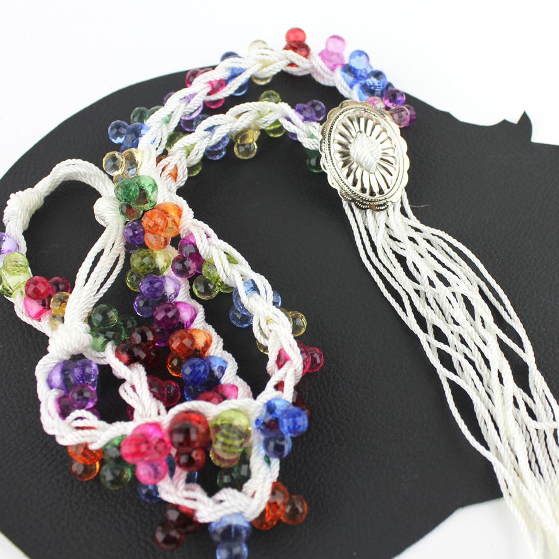 Rainbow Colorful Bead Vintage Concho Necklace - Etsy