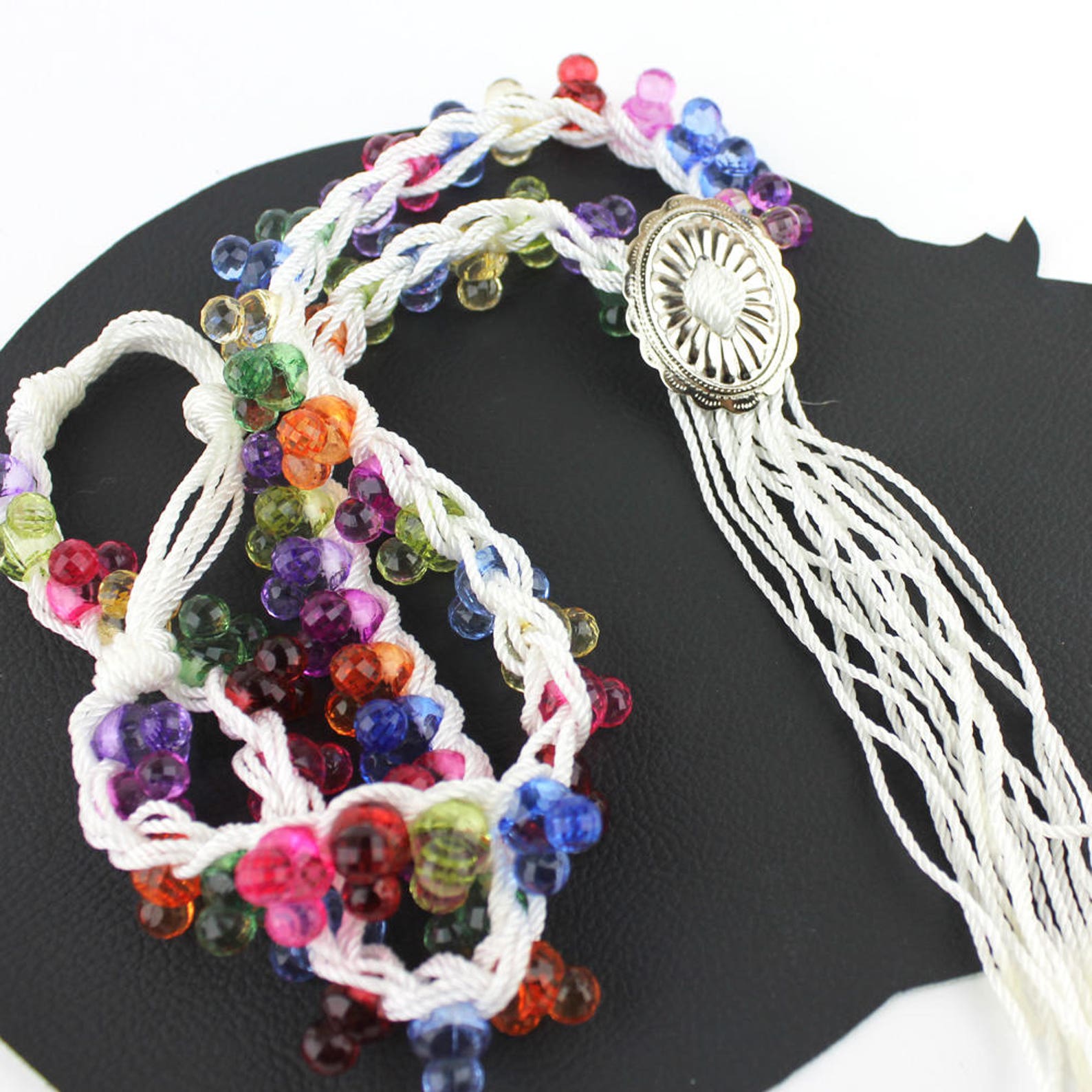 Rainbow Colorful Bead Vintage Concho Necklace - Etsy