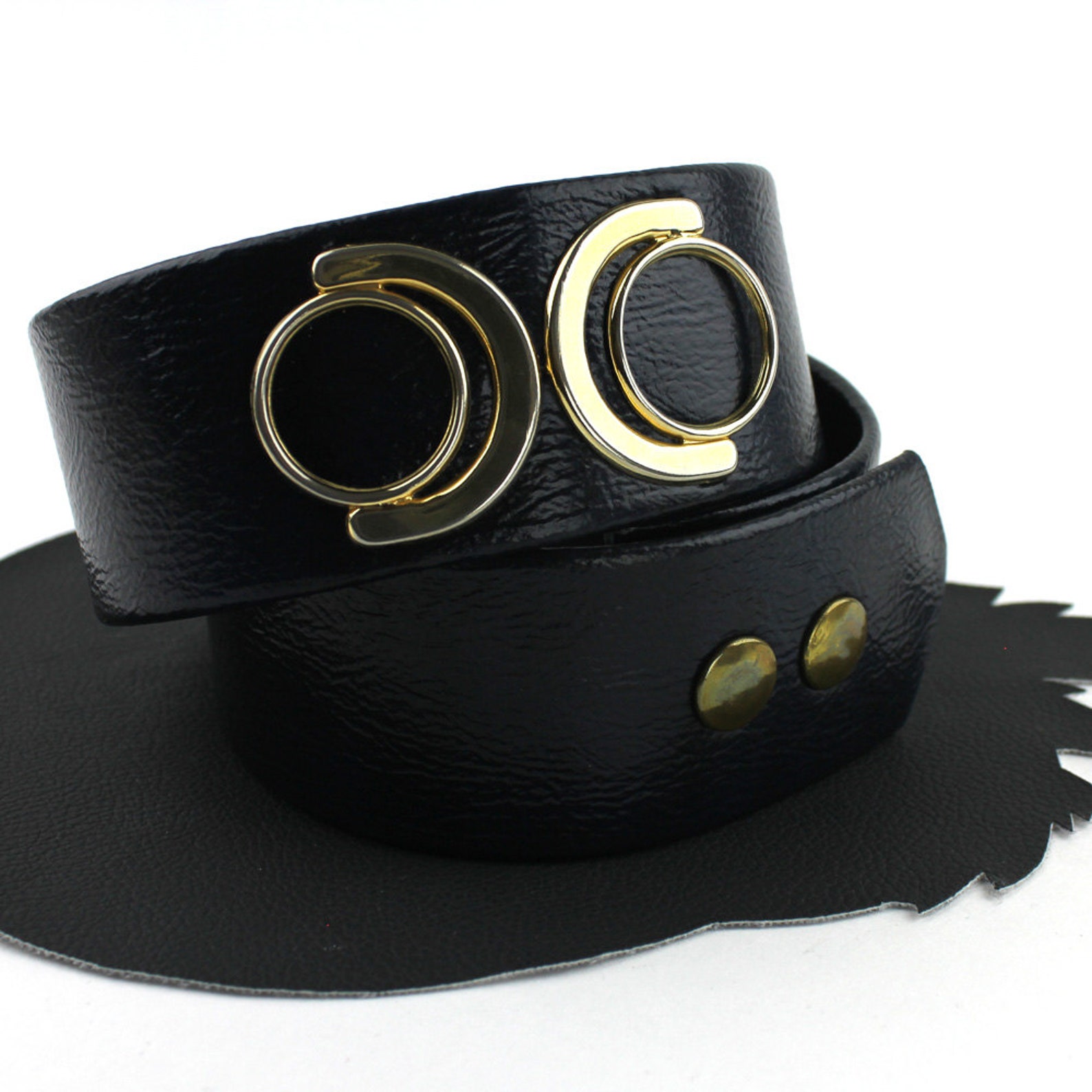 Navy & Brass Patent Leather Vinyl Belt - Etsy