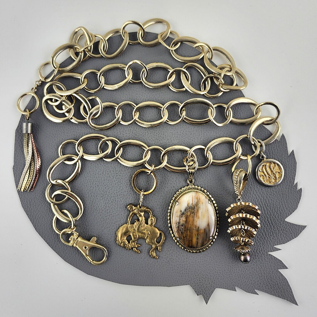 Chunky Gold Chain Belt With Cowboy Vaquero and Cabachon Vintage Charm ...