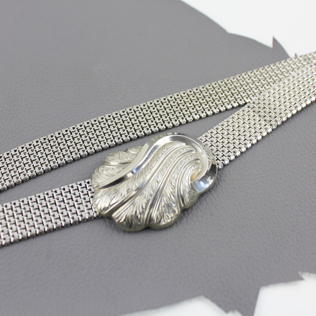 Silver Chainmail Vintage Belt With Feather Flourish Metal Buckle Size ...
