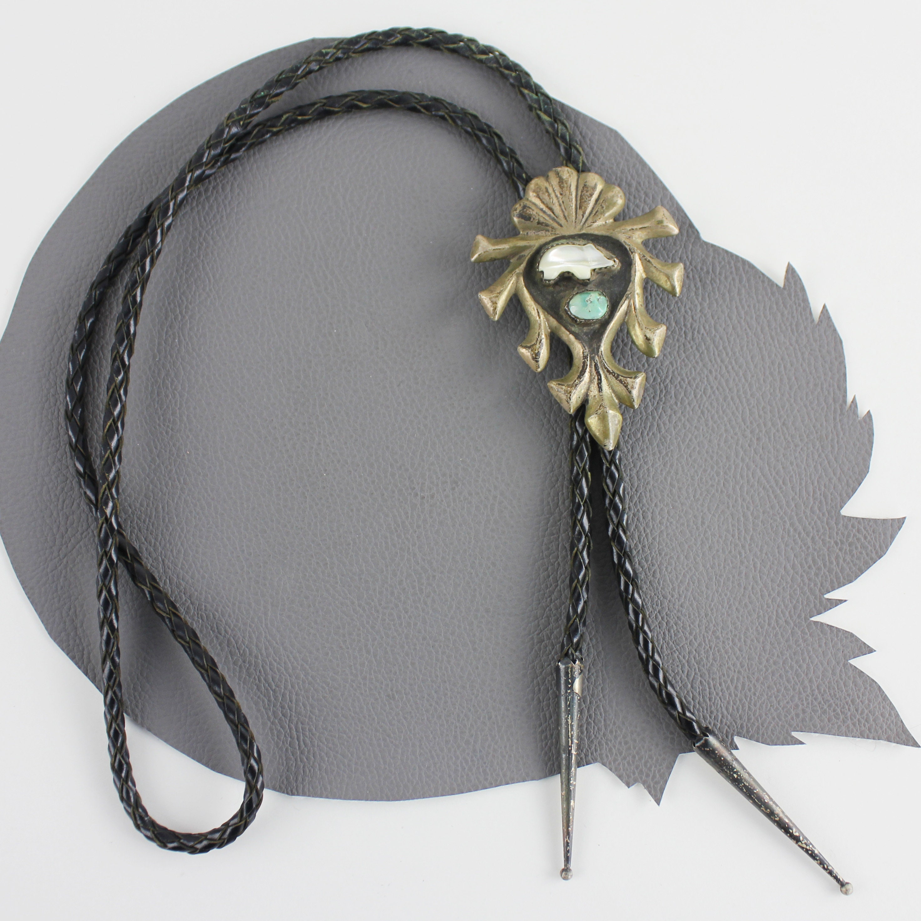 Brass Bolo With White Stone Bear and Green Stone Western Bolo Tie - Etsy