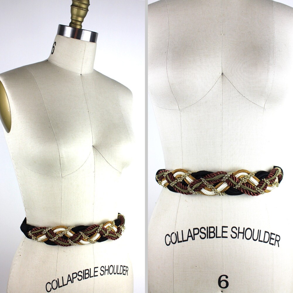 Brown Black Cream Army Green & Gold Braided Rope and Gold Beaded ...