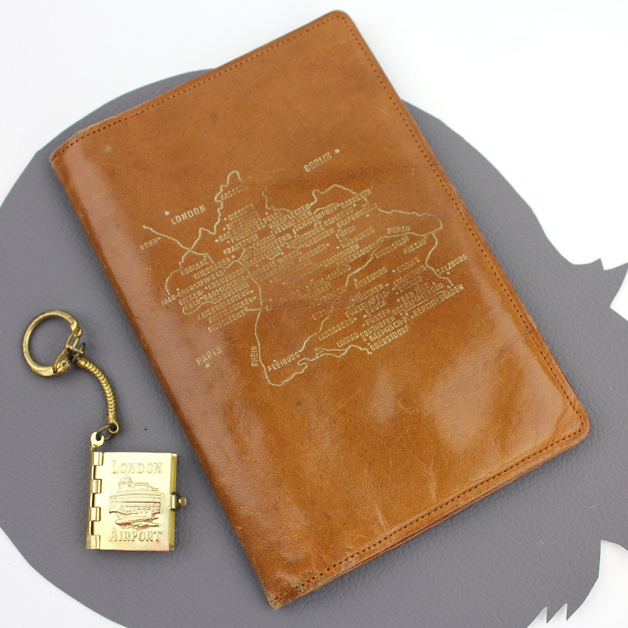 Germany Brown Leather Passport Wallet / Brown Leather Wallet / Map of ...