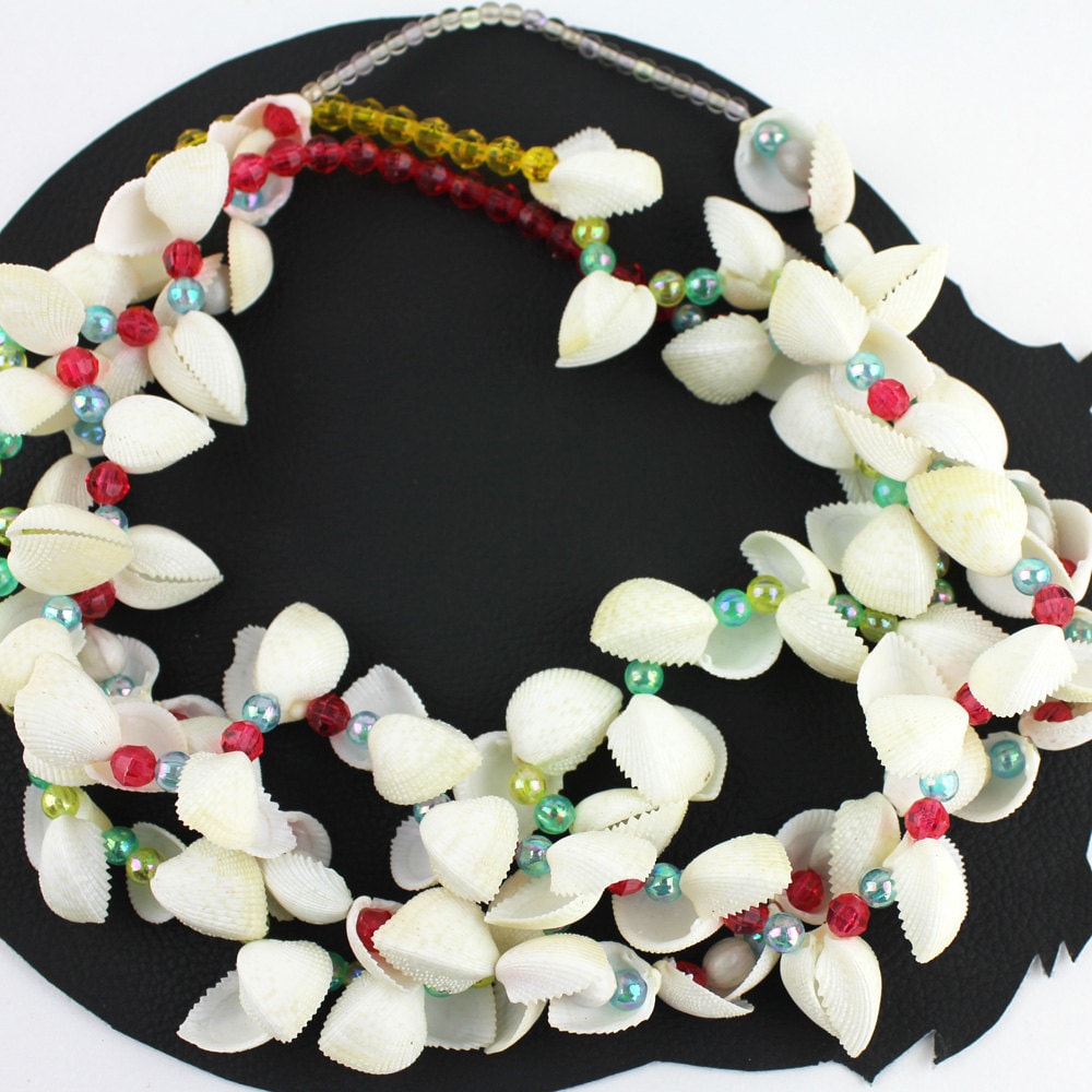 Three Little Girl White Shell & Colorful Beaded Necklaces - Etsy