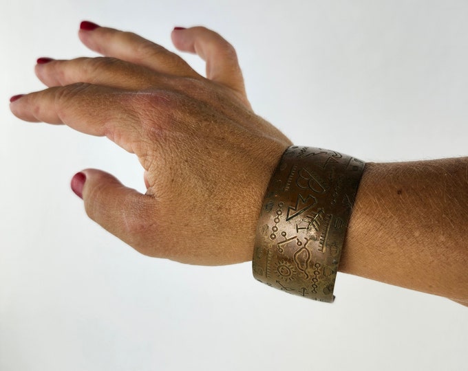 Copper Native Symbols Bracelet Cuff / Sea Creatures Octopus Squid Fish ...