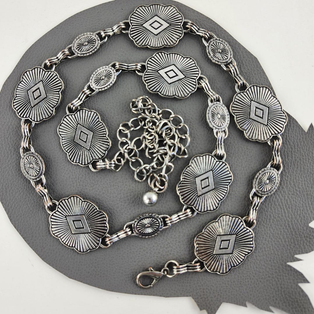 Vintage Western Silver Oval Metal Concho Chain Belt - up to 47 Inches ...