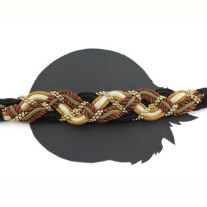 Brown Black Cream Army Green & Gold Braided Rope and Gold Beaded ...