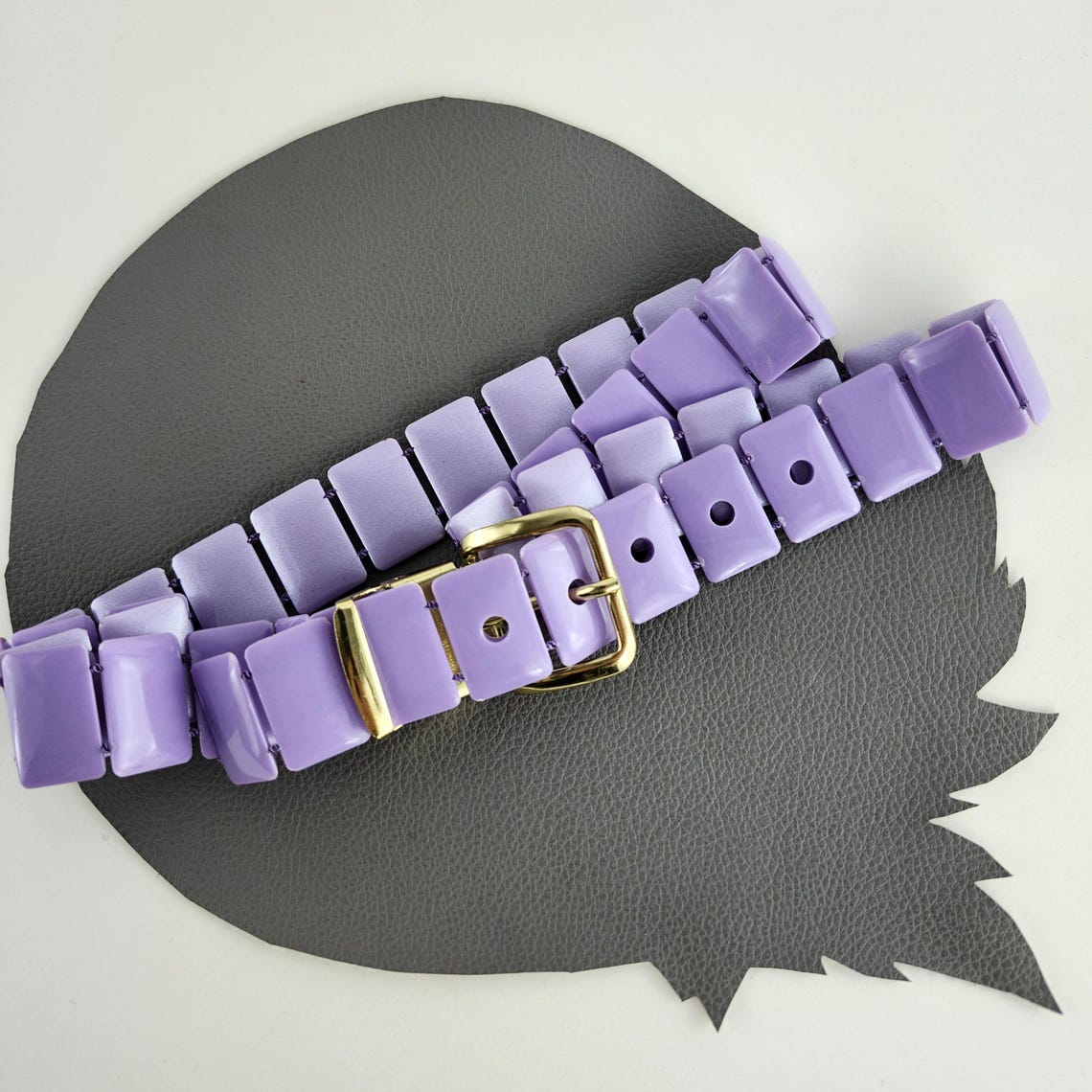 Vintage Lavender Pearlized Plastic Chain Link Belt With Gutos Gold ...