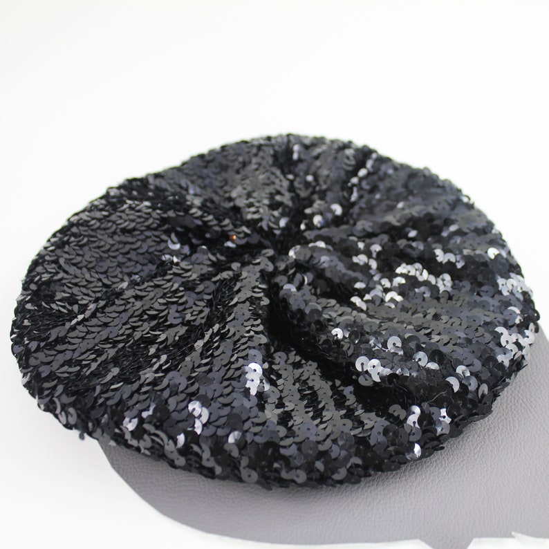 Black Sequin Vintage Beret Hat / Stretch Material - Etsy