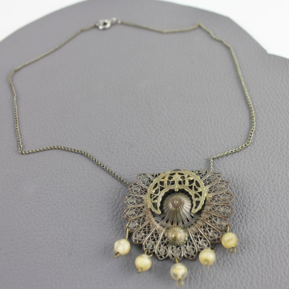 Moon Goddess Art Nouveau Inspired Brass Filigree Vint… - Gem