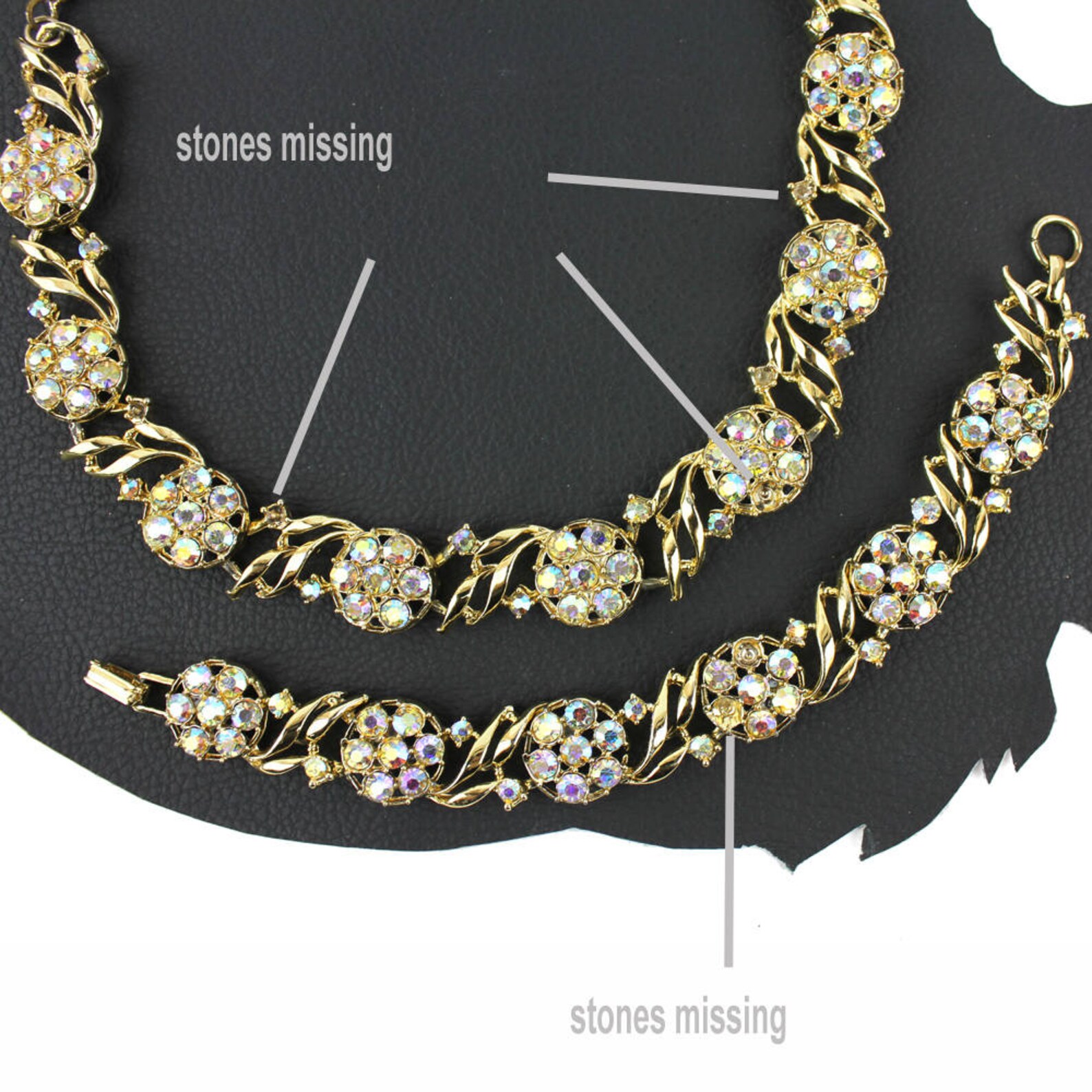 Rainbow Rhinestone & Gold Tone Vintage Necklace and Bracelet - Etsy