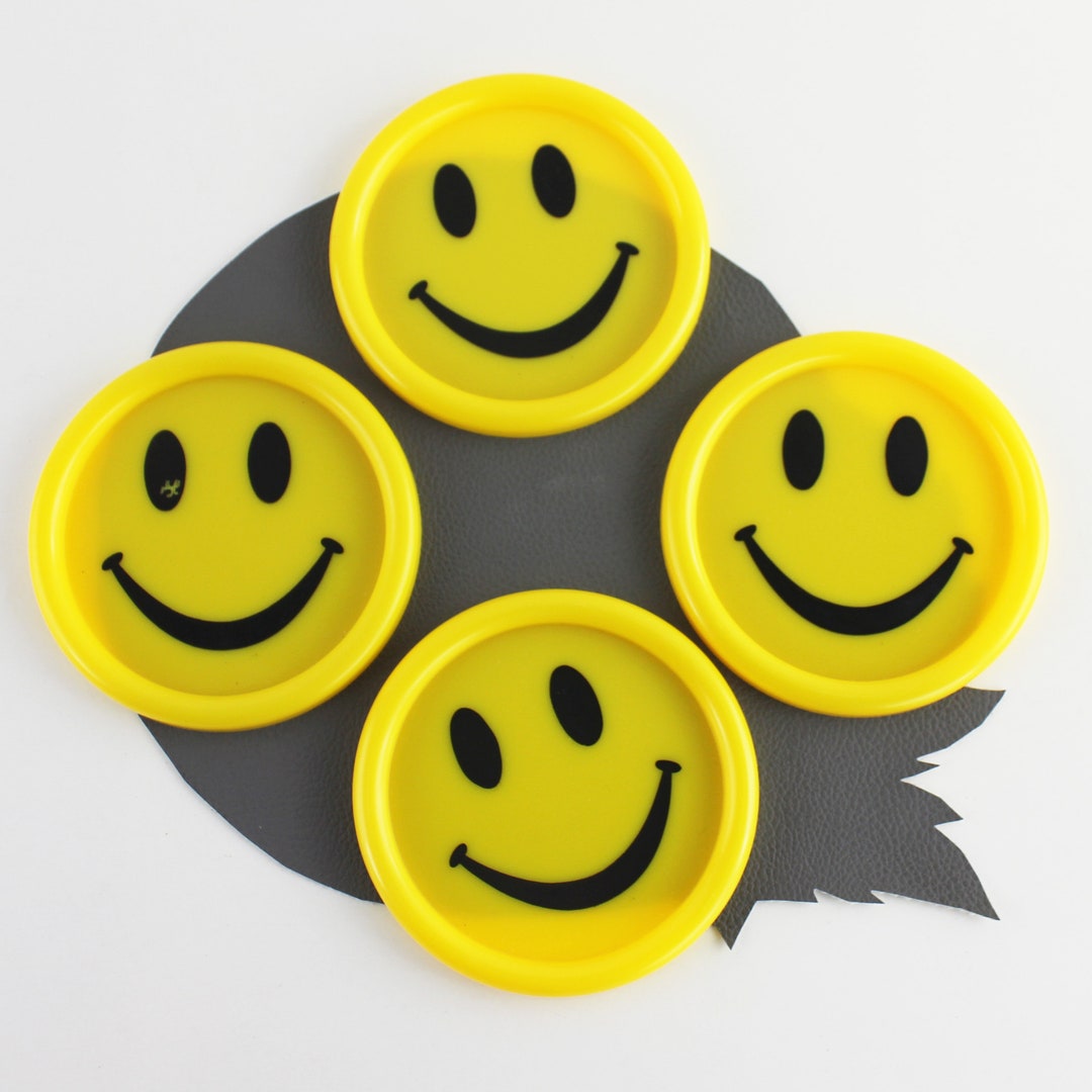 Yellow Smiley Face 90s Plastic Vintage Coaster Set of 4 - Etsy