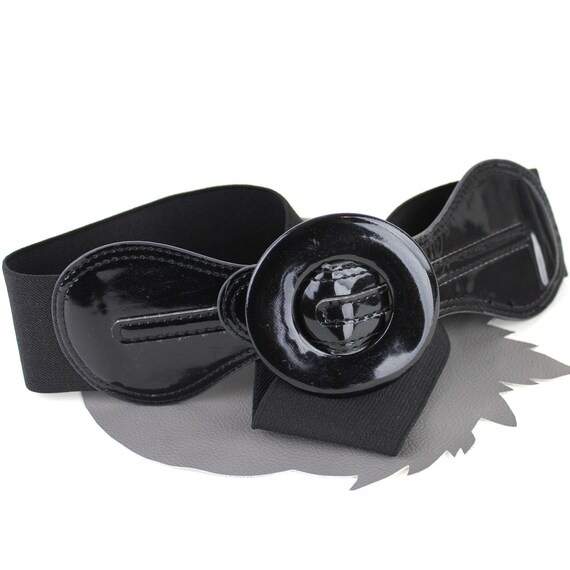 Black Patent PVC and Elastic Belt - Gem