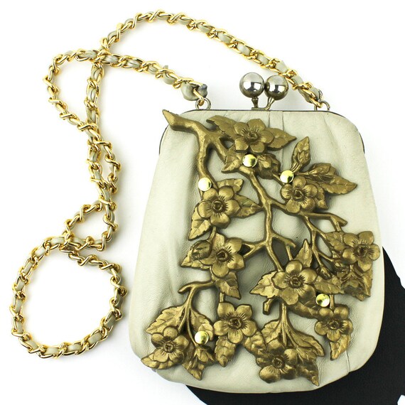 Cream Vintage Purse With Gold Dogwood Branches and Gold Chain | Etsy