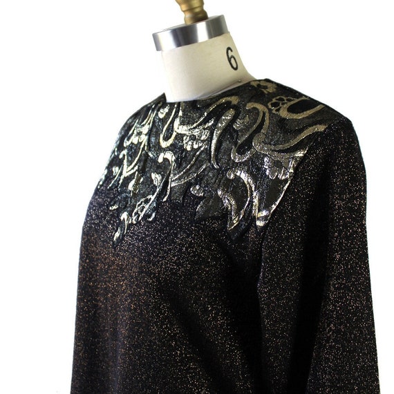 Black & Gold Metallic Vintage 80s knit Sweater Blouse - Gem