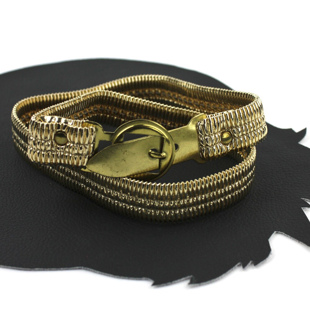 Vintage Narrow Gold Stretch Vinyl Belt - Etsy