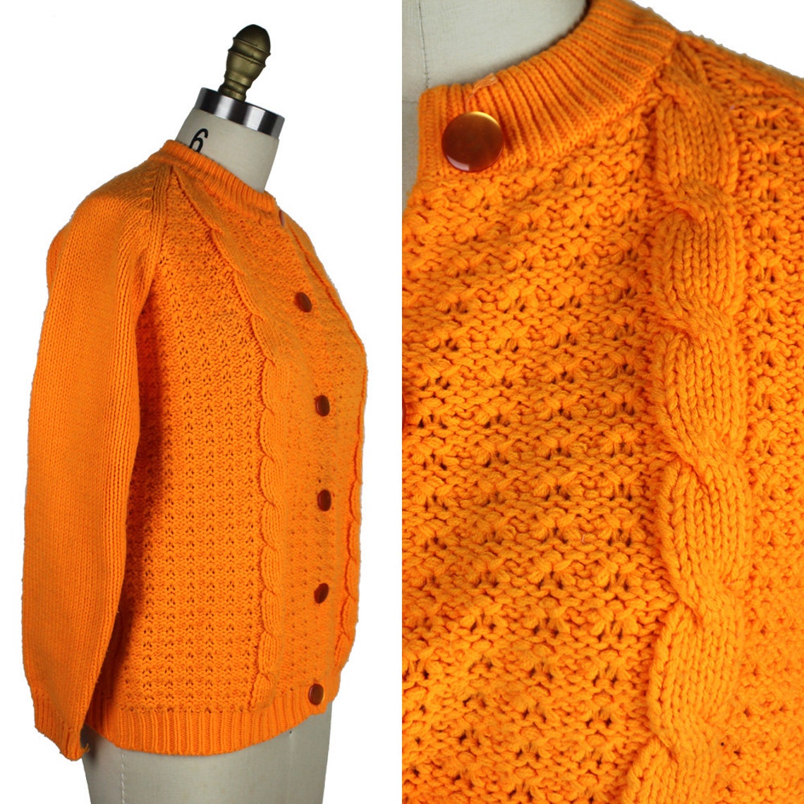 Neon Orange Cable Knit Vintage Cardigan Sweater - Etsy