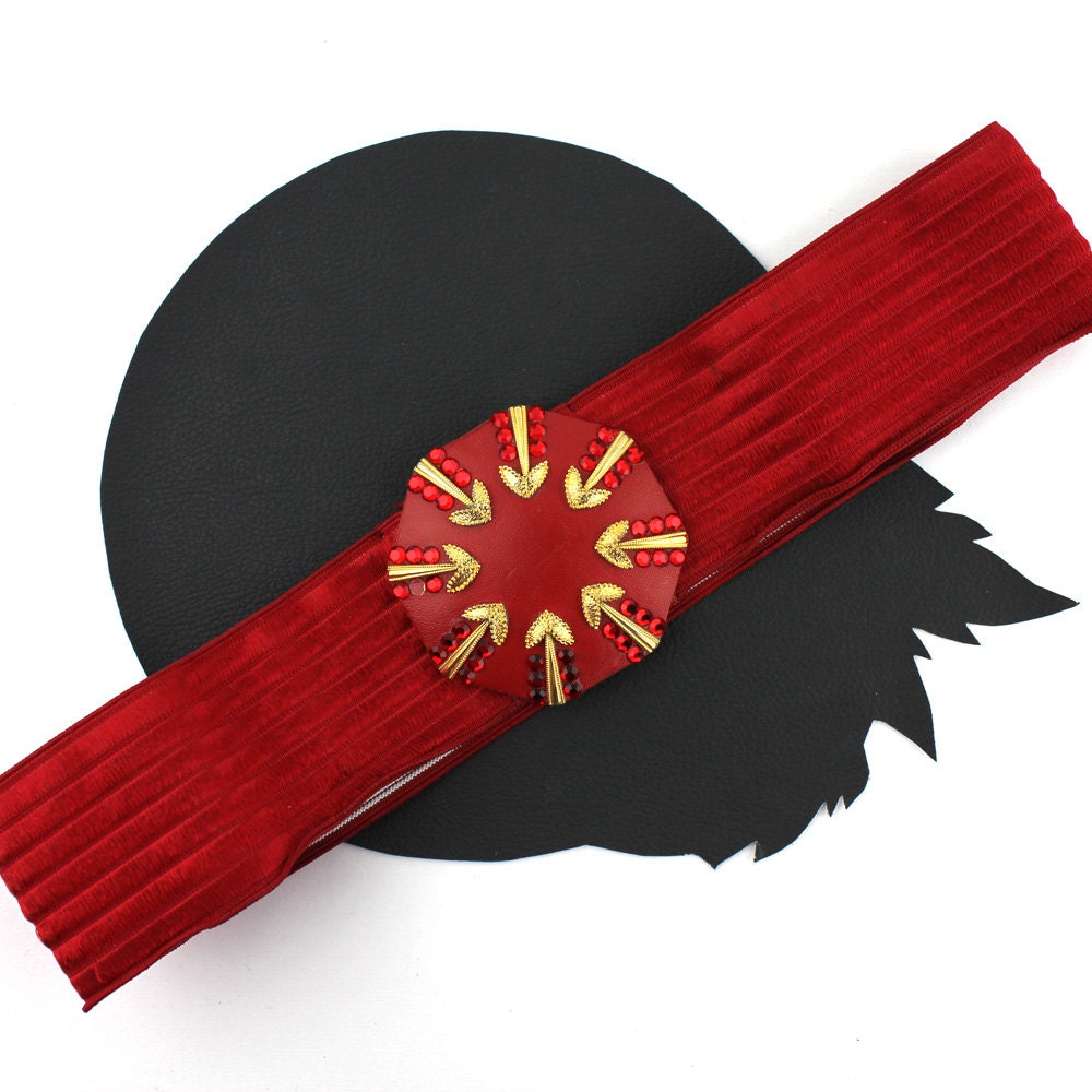 Red & Gold Rhinestone Vintage Elastic Belt 25 Inches - Etsy