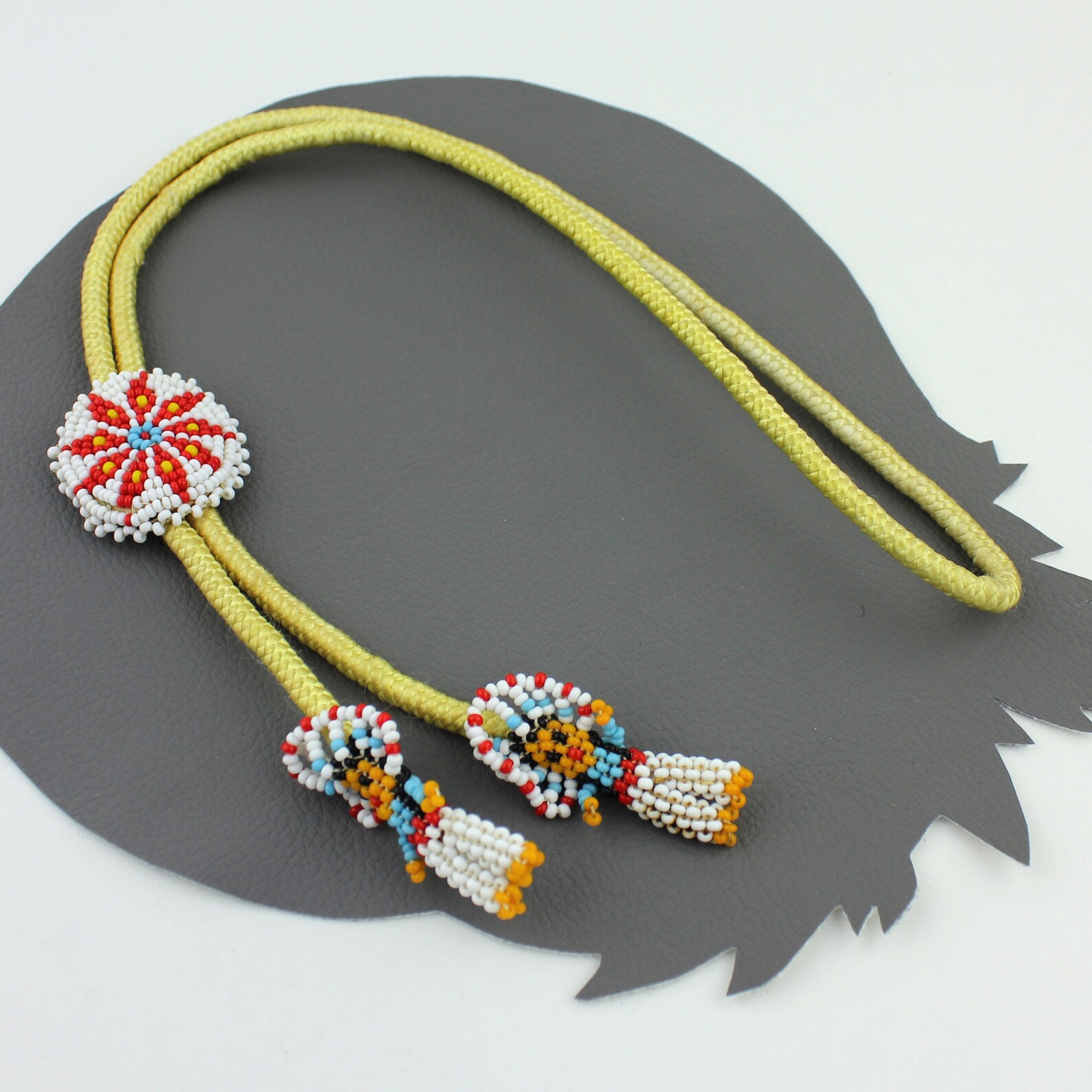 Seed Bead Bolo Tie Turquoise Red Orange White Yellow - Etsy