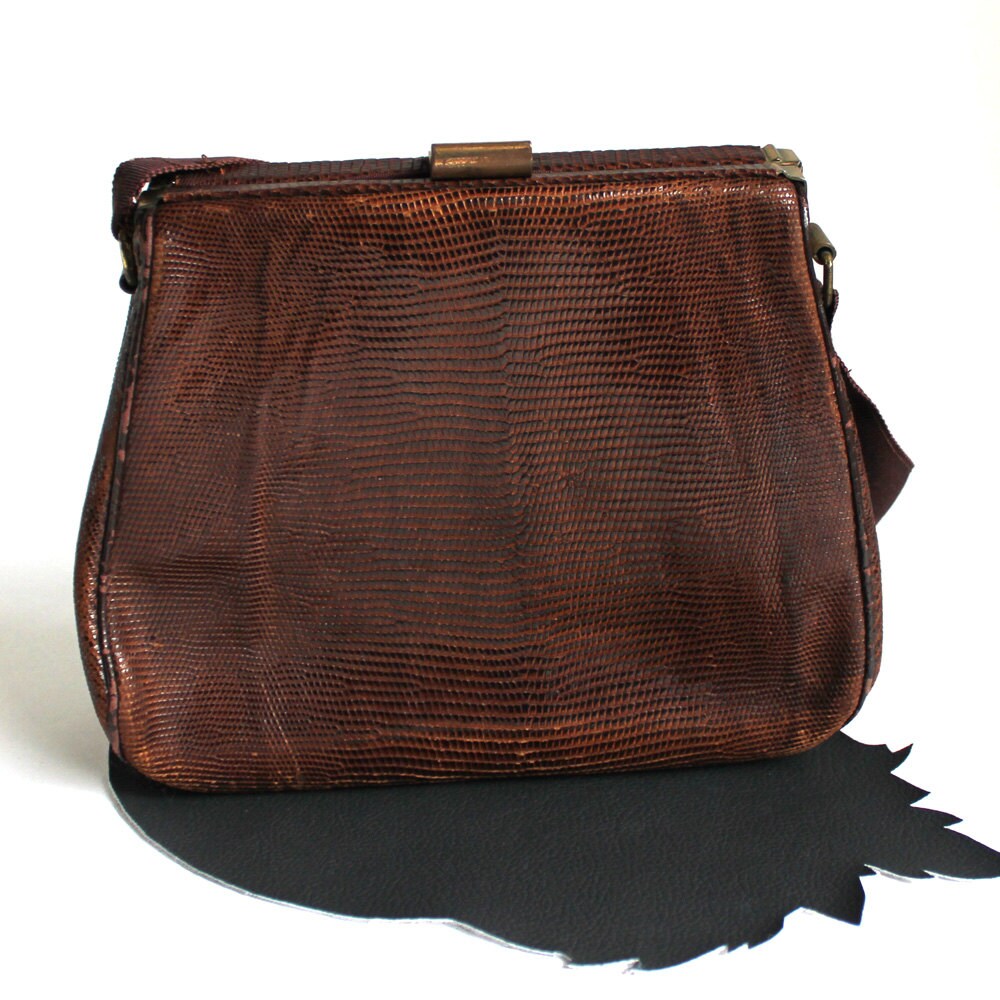 Chocolate Brown Snakeskin Embossed Leather Handbag - Etsy