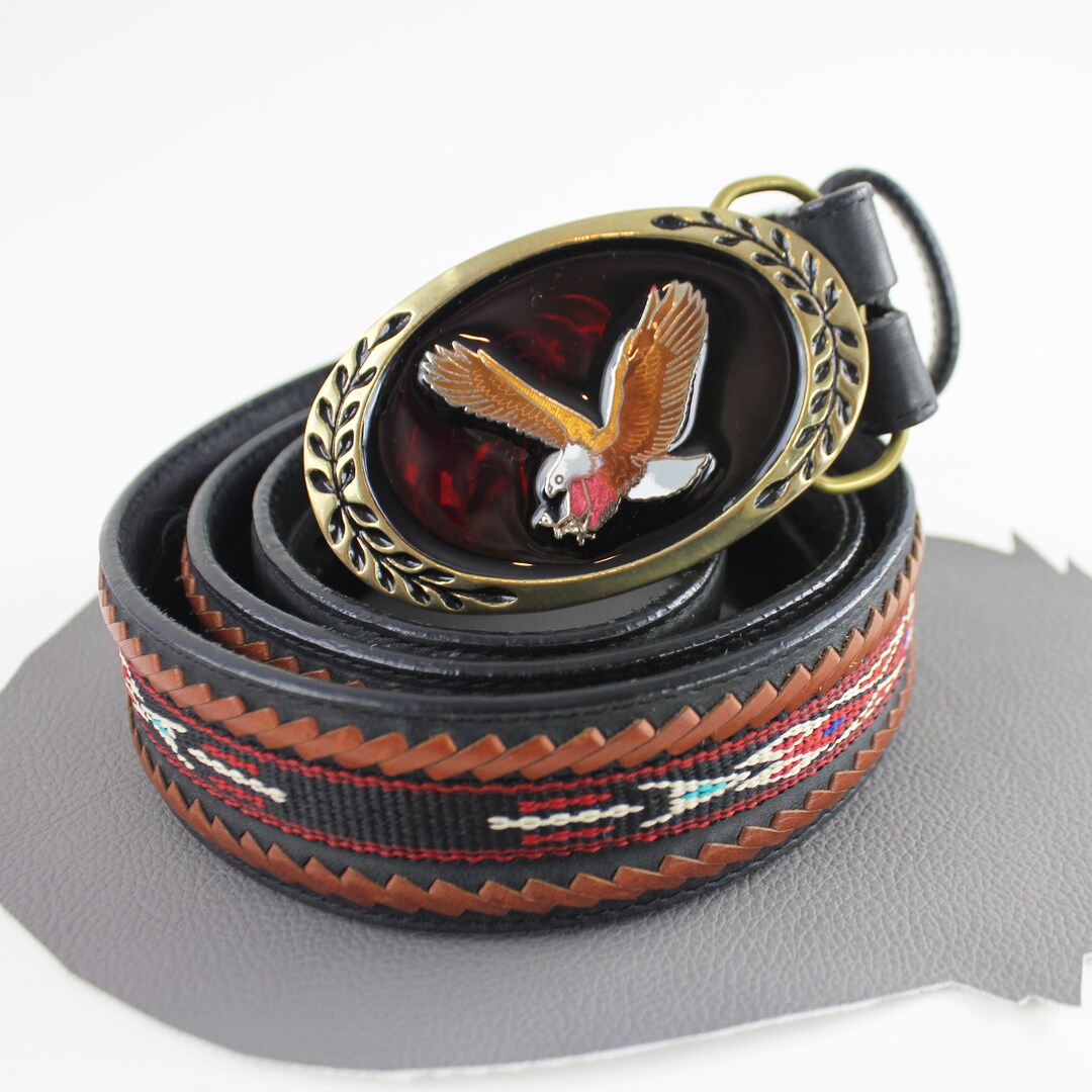 Vintage Soaring Eagle Buckle on Black and Brown Western Leather Belt ...