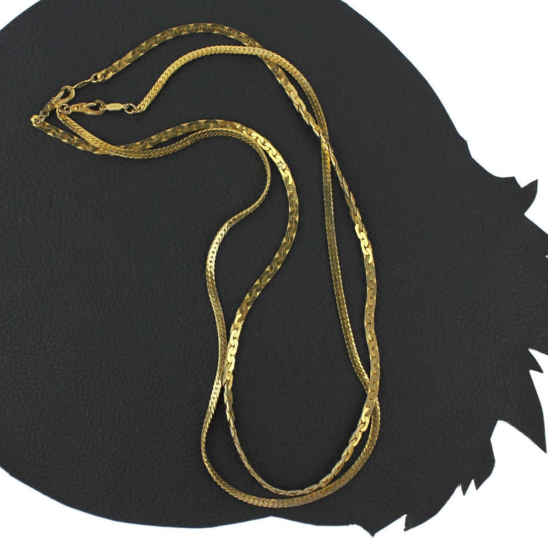 Two Gold 14K GP Colored Flat Chain Vintage Necklaces - Etsy