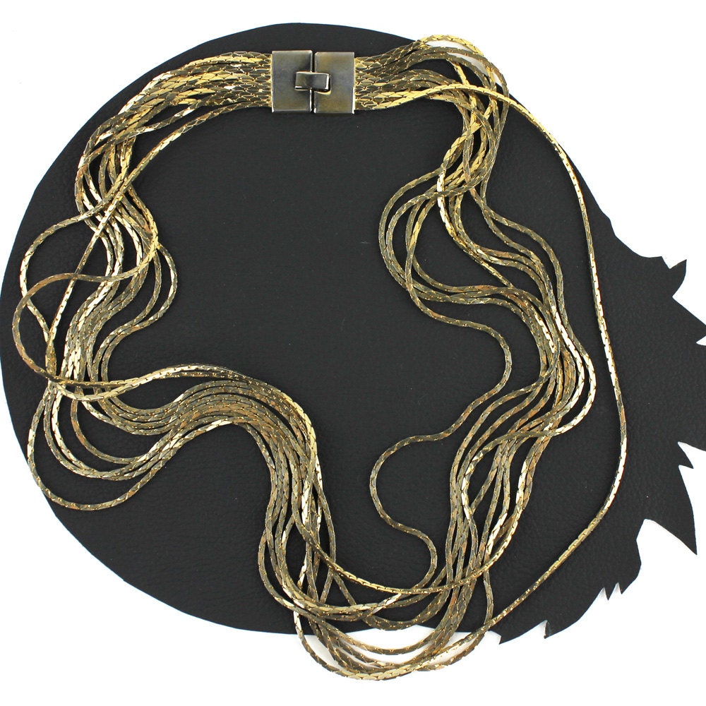 Multi Strand Gold Colored Flat Chain Vintage Necklace - Etsy