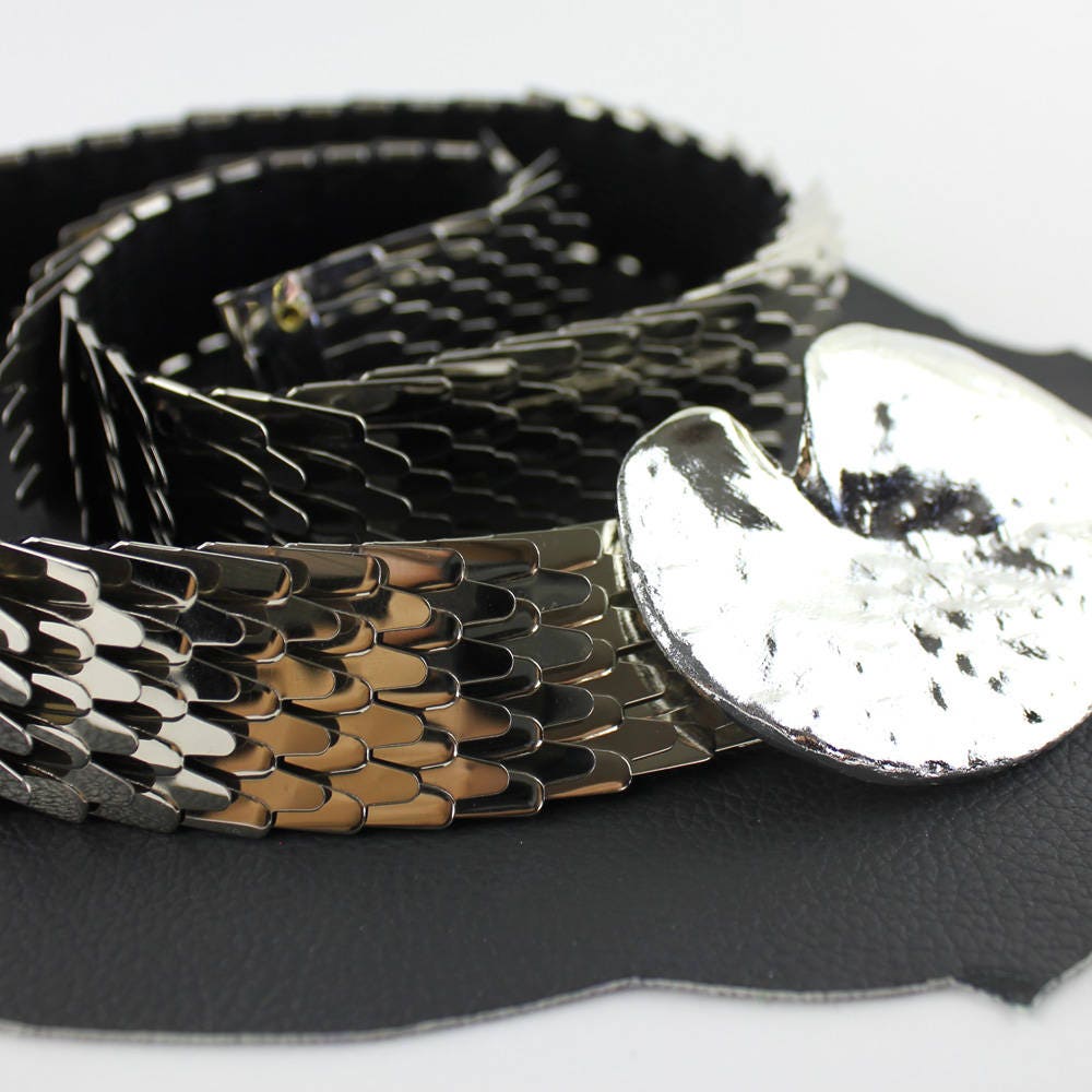 Vintage Silver Metal Scale Belt With Leaf Buckle - Etsy