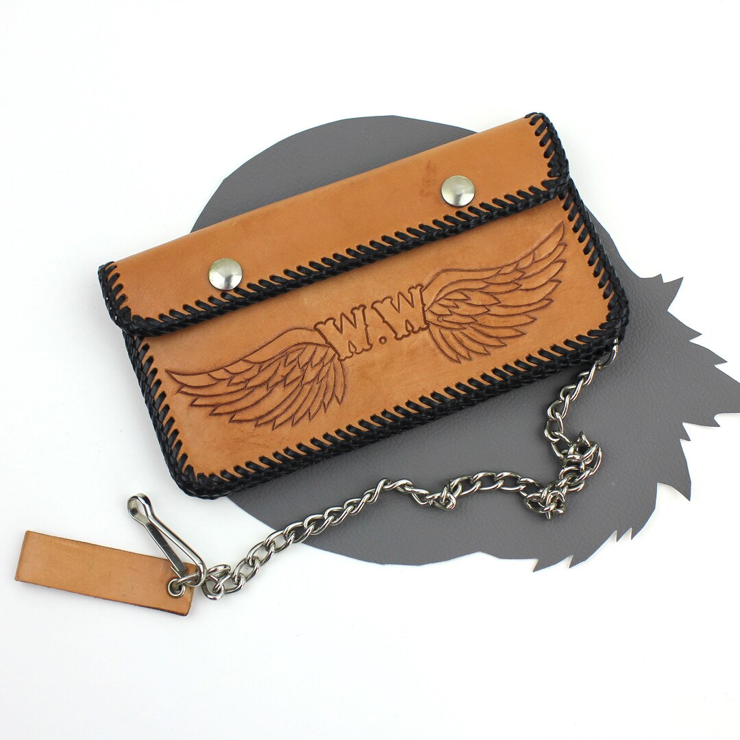 Brown Tooled Leather Winged WW Wallet / Take Flight Leather Chain ...