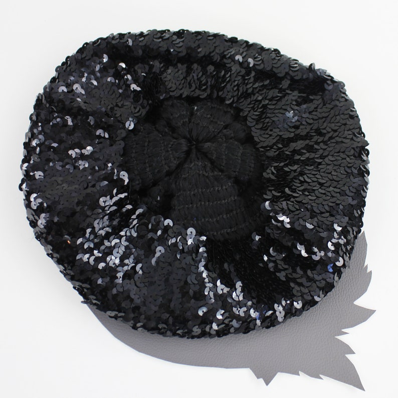 Black Sequin Vintage Beret Hat / Stretch Material - Etsy