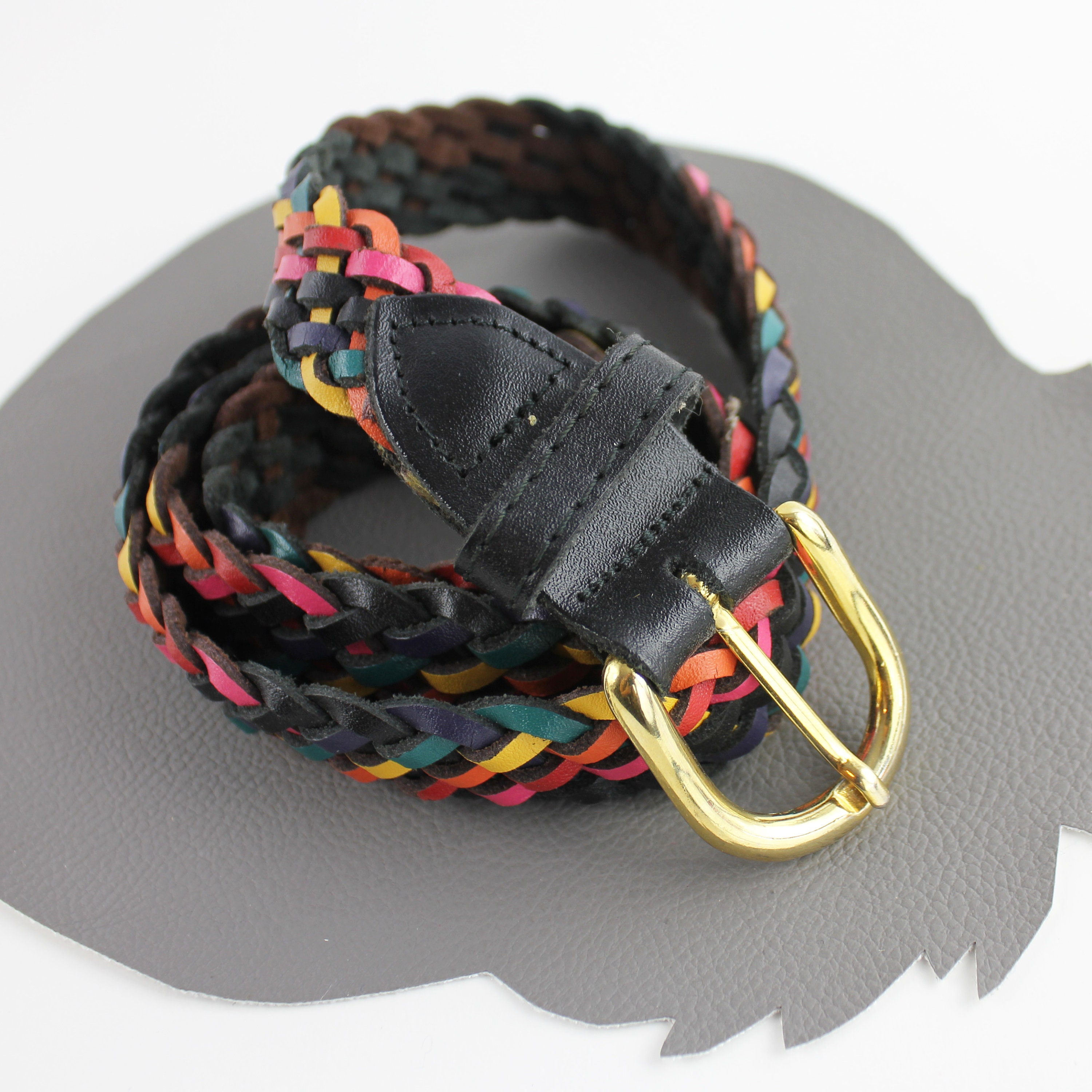 Vintage Rainbow Braided Leather Belt / Women's Size Small Medium Belt ...
