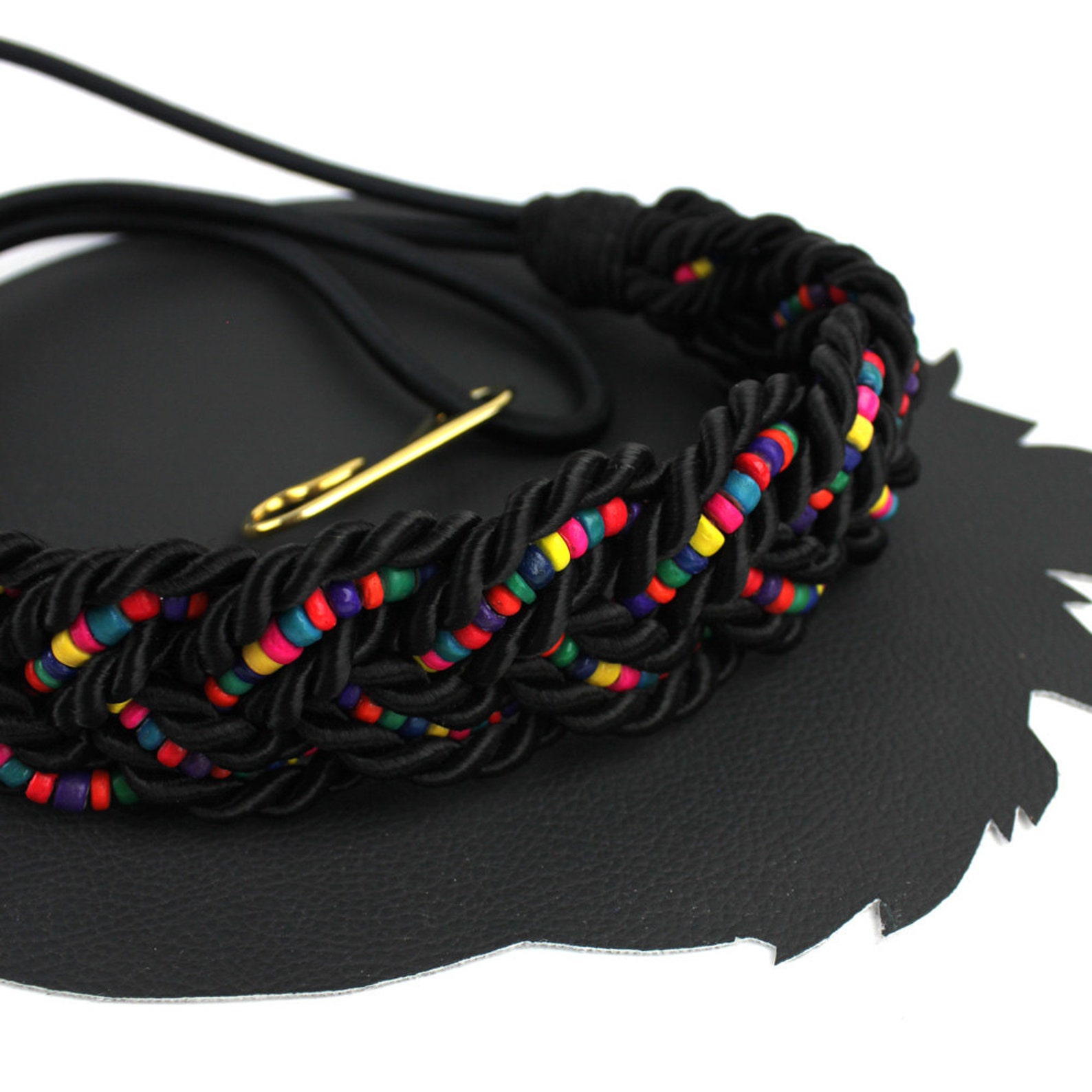 Rainbow Beaded & Black Rope Braided Elastic Vintage Belt 28 - Etsy Sweden
