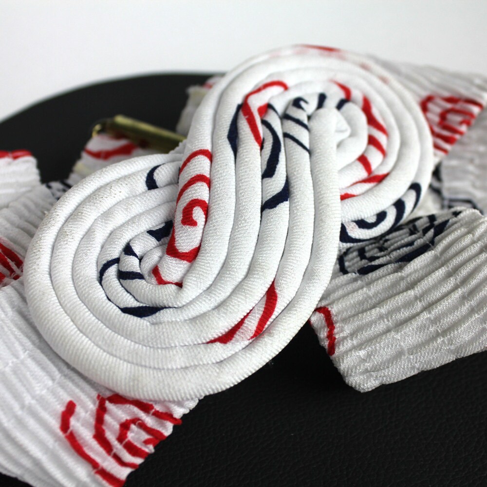 White Braided Rope Elastic Belt With Navy & Red Swirl Print - Etsy