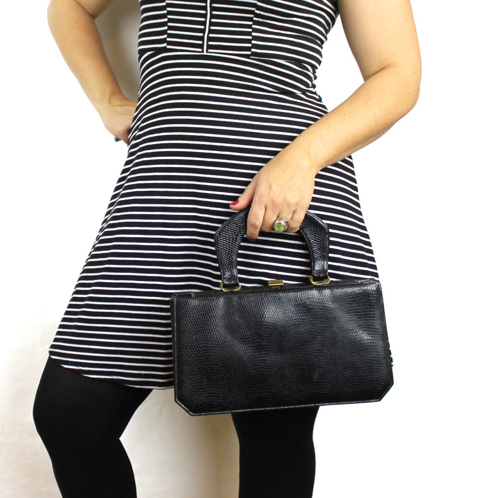 Black Faux Snakeskin Vintage Swan Gail Original Handled Purse - Etsy