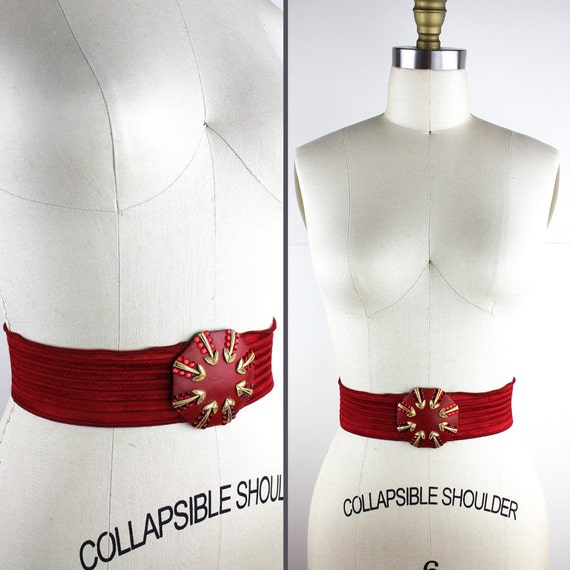 Red & Gold Rhinestone Vintage Elastic Belt 25 Inches | Etsy